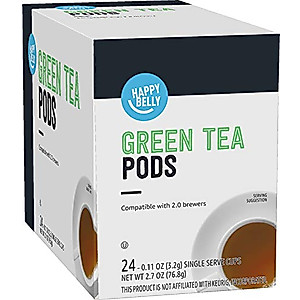 Amazon Brand - Happy Belly Tea Pods Compatible with 2.0 K-Cup Brewers, Green Tea, 24 Count (Previously Solimo)
