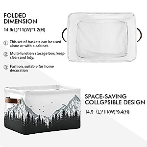 xigua Mountains Rectangular Storage Bin Collapsible Storage Box Canvas Toy Basket Large Foldable Storage Organizer with Leather Handles for Living Room Bedroom Kitchen Kids Room