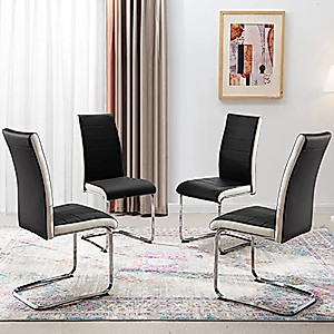 WENYU Dining Chairs Set of 4 – Faux Leather Dining Room Chair Kitchen Chairs with Chrome Legs, Comfortable Side Chairs with Padded Cushion Bedroom Living Room Corner Chairs (Black)