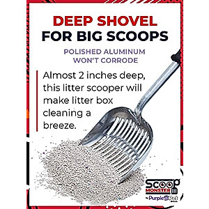 iPrimio Scoop Monster Cat Litter Scooper with 17 Inch Long Handle and Soft Grip - Easy Cleaning Litterbox - Modern Scooper Holder -Works with All Metal and Plastic Scoopers