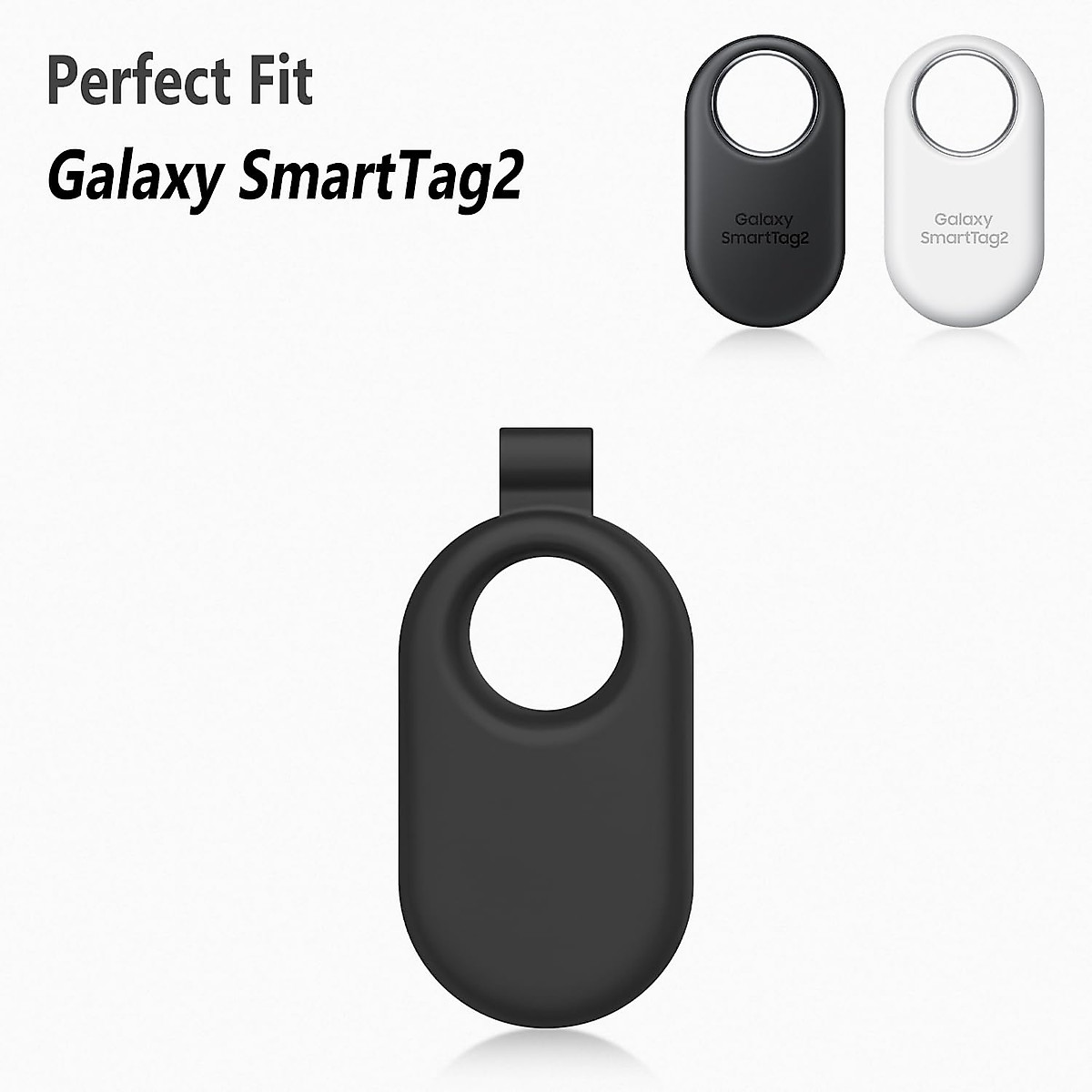 Geiomoo Silicone Case for Galaxy SmartTag2, Protective Cover with Carabiner (Black)