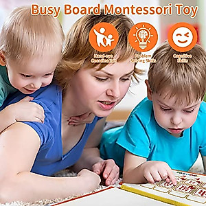TUNJILOOL Busy Board Montessori Toy for 1 2 3 4 Year Old Toddlers, Quiet Book Sensory Toys Educational Travel Toys Car Activities for Boys Girls Gift (Dark Blue)