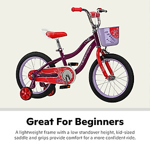 Schwinn Koen & Elm BMX Style Toddler and Kids Bike, For Girls and Boys, 16-Inch Wheels, With Saddle Handle, Training Wheels, Chain Guard, and Front Basket, Recommended Height 38-48 Inch, Purple