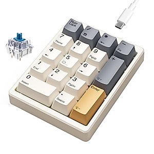Kisnt Mechanical Number Pad,Hot Swappable Numpad Wired USB 17 Keys Keypad White Backlit Numeric Keypad with PBT Keycaps for Laptop PC Compact Keyboards(Retro Beige, Blue Switch)