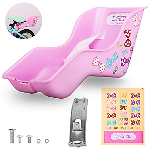DRBIKE Doll Bike Seat Bicycle Seat with Decorate Yourself Decals for Girls Bike, Doll Carrier Fits Standard Sized Dolls and Stuffed Animals, Bike Attachment, Kids Bike Accessories Pink