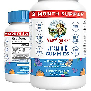 Vegan Vitamin C Gummies by MaryRuth's | 2 Month Supply | Great Tasting Plant-Based Formula Supports Immune Function & Overall Health for Adults & Kids | Non-GMO with 125 mg of Vitamin C Per Gummy