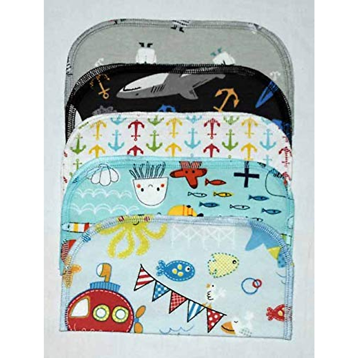 1 Ply Printed Flannel Little Wipes 8x8 Inches Set of 5 Pirates and Friends