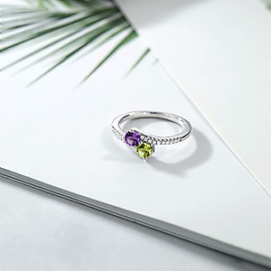 Gem Stone King 925 Sterling Silver Purple Amethyst and Green Peridot Bypass Ring For Women (0.79 Cttw, Gemstone February Birthstone, Round 4MM, Available In Size 5, 6, 7, 8, 9)