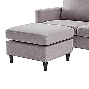 Morhome Rivet Revolve Modern Upholstered Sofa with Reversible Sectional Chaise, Living Room L-Shape 3-Seater Couch, Gray Linen