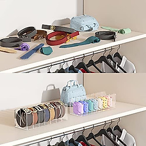 FEMELI Belt Organizer, Acrylic 7 Compartments Belt Container Storage Holder, Clear Belt Display Case for Closet Tie and Bow Tie