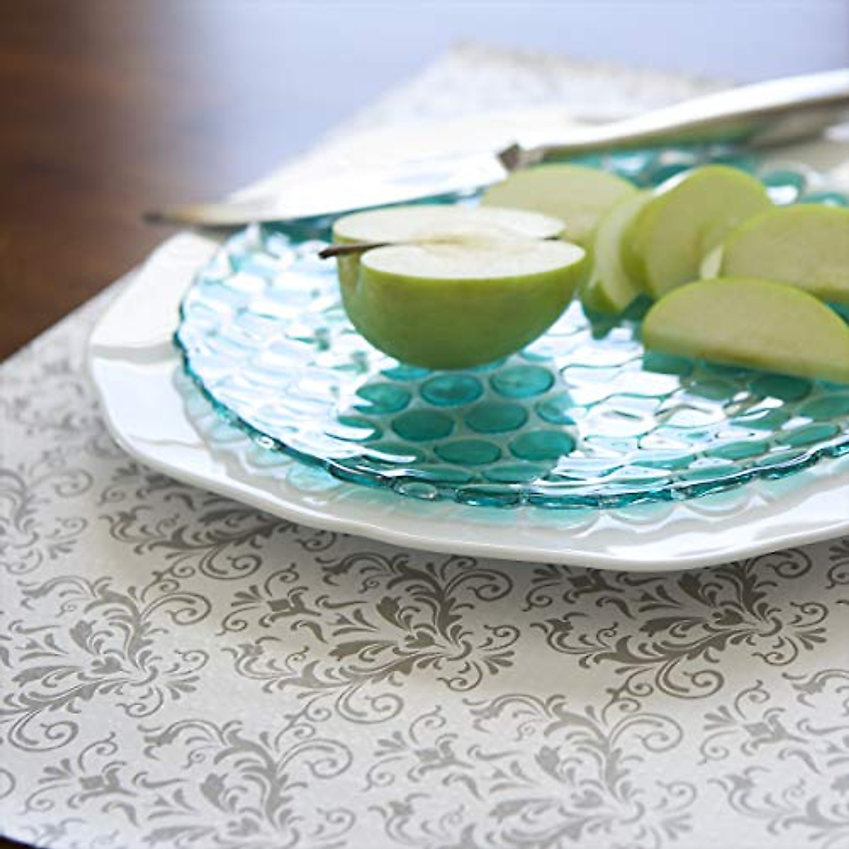 Duck Smooth Top Easy Liner Shelf Liner, Top Cabinet Multipack, 6-Rolls, Each 12" Width, 10' Length, Grey Damask