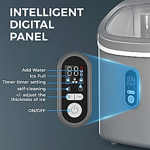 COWSAR Countertop Ice Maker, 30LBS/24H Portable Ice Machine with Top External Water Tank, Self-Cleaning Function, 16 Pcs Ice Cube/13 Mins, Ice Scoop and Basket Perfect for Home, Party, Office, Gray