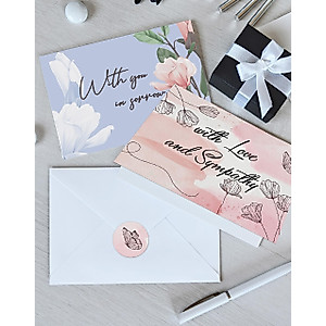 Sympathy Cards with Envelopes and Stickers, 30 Unique Designs with Messages Inside, Large 5x7 Inch Folded Condolence Cards, Thick Cardstock in a Sturdy Box