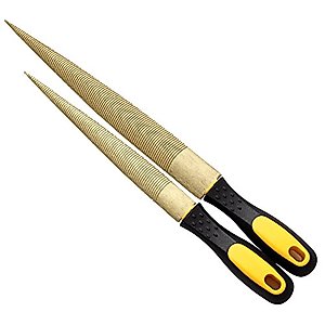 NKTM Needle File Set Wood Files for Wood Working Files Tools Golden Tapered Wood Rasp File with Rubber Handle in Gift Bag for Carving 2 Pack (8 * 10 inch)