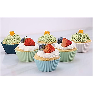 SAWNZC Silicone Baking Cups, Reusable Cupcake Liners, 12 Pack Cake Molds, Standard Size Muffin Liners, Dishwasher Safe