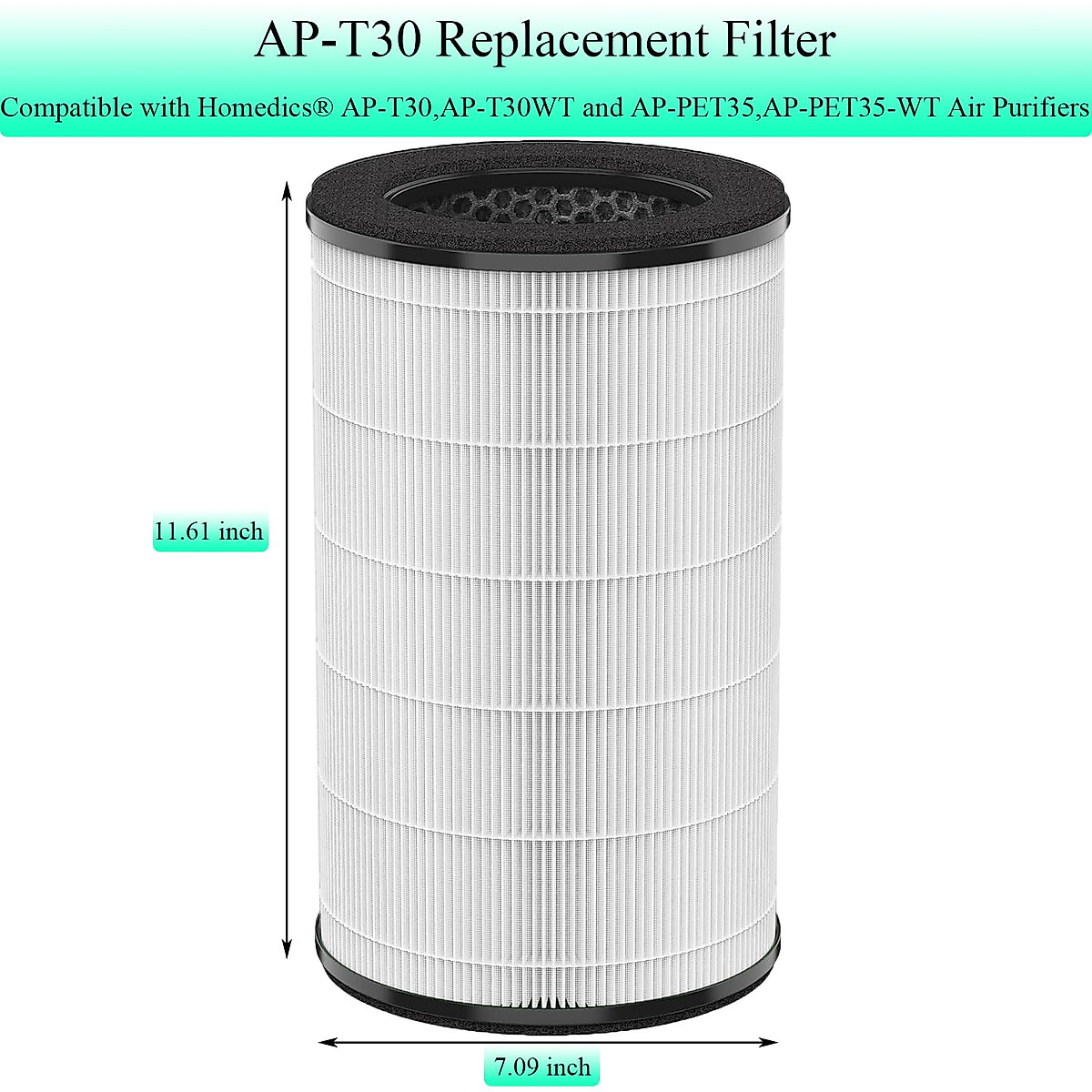 AP-T30 Replacement Filter,Compatible with Homedics Air Purifier AP-T30, AP-T30WT, AP-PET35,AP-PET35-WT, 3-in-1 H13 True HEPA Air Purifier Filter Replacement,Part# AP-T30FL AP-PET35FL,1-Pack