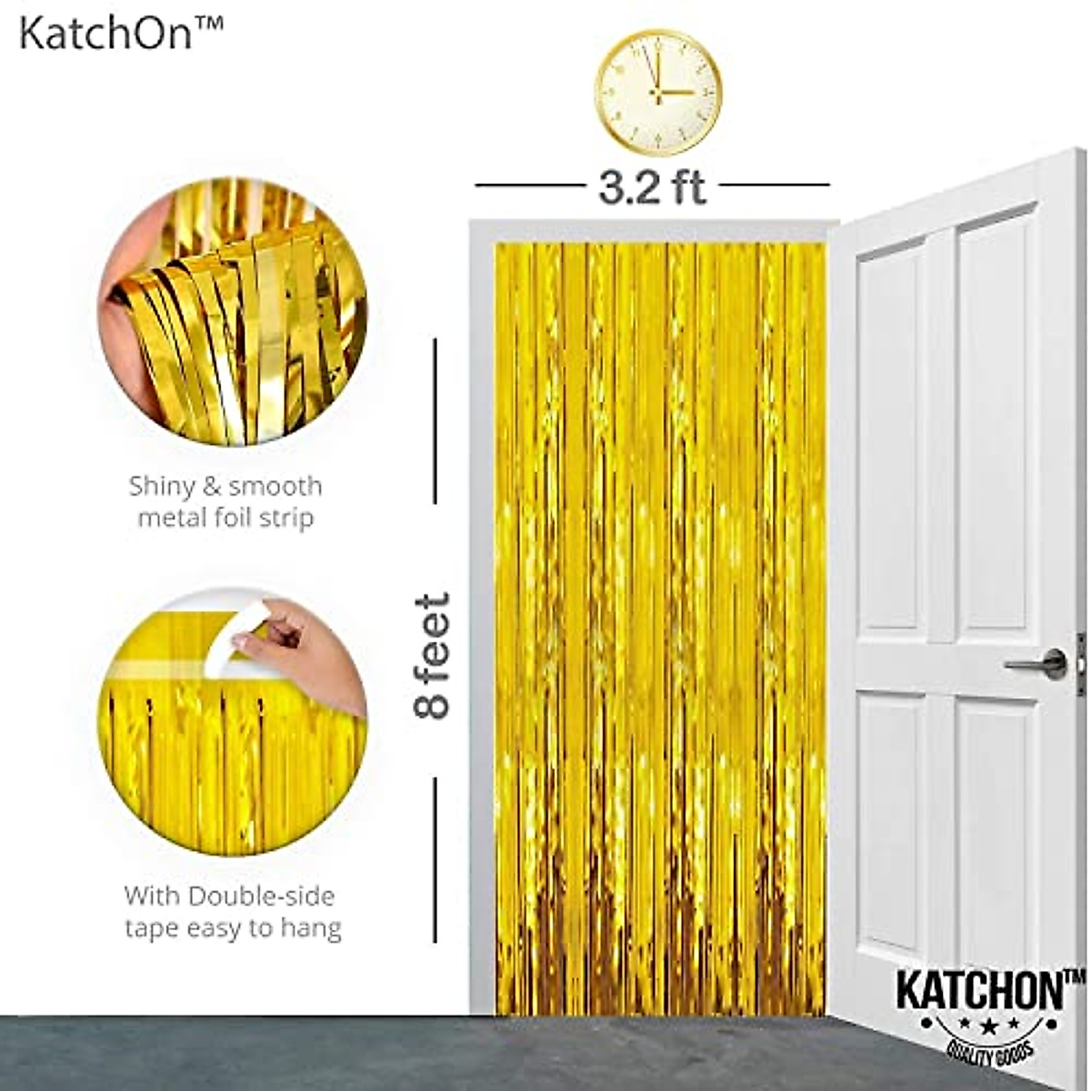 KatchOn, XtraLarge Gold Fringe Curtain Backdrop - 6.4x8 Feet, Pack of 2 | Gold Foil Curtain, Gold Streamers Party Decorations | Gold Foil Fringe Curtain | Gold Tinsel Backdrop, Graduation Decorations