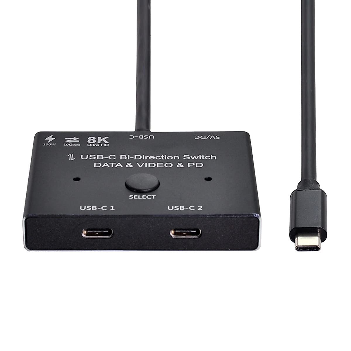 Cablecc USB-C Type-C Bi-Direction Switch MST 1 to 2 Hub Support Video Data PD 8K@30hz 100W 10Gbps with 50cm Cable