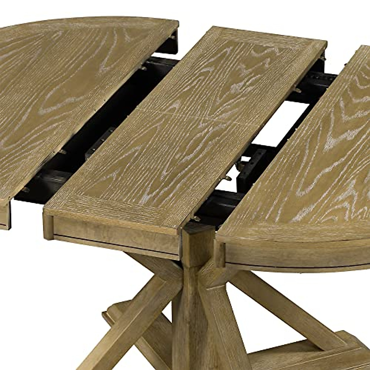 Goozio Retro Style 5-Piece Round Table and Chairs Set,Round Dining Table for 4,Extendable Dining Set with Round Table and 4 Upholstered Chairs for Kitchen,Natural Wood Wash