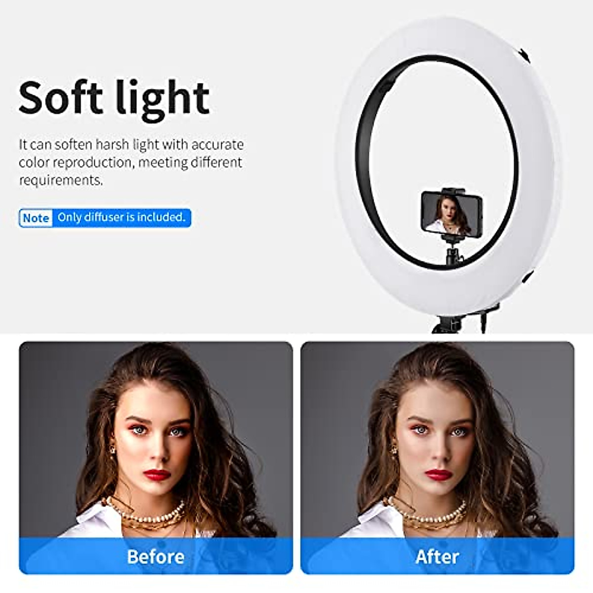 Neewer 18 inches Collapsible Photography Video Light Softbox Diffuser for 75W(600W Equivalent) Ring Fluorescent Light Flash Light