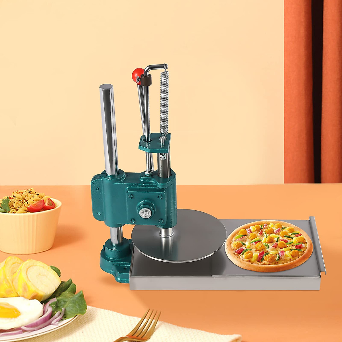 Manual Pizza Dough Press Machine, 9.5 Inch Commercial Dough Press w/ 0.2" Thick Disc, Pizza Dough Flattener, Pizza Dough Maker, Stainless Steel Kitchen Tool, Adjustable Thickness, Easy to Clean