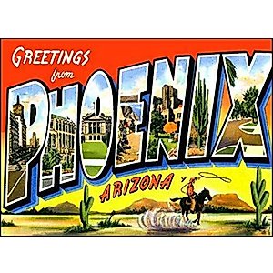 MAGNET 3x5 inch Vintage Greetings from Phoenix Sticker (Old Postcard Art Logo az) Magnetic vinyl bumper sticker sticks to any metal fridge, car, signs