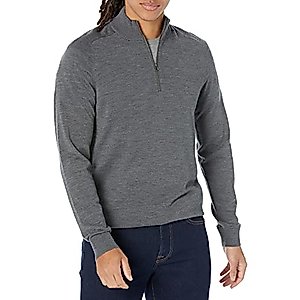 Amazon Aware Men's Regular-Fit Merino Wool Half-Zip Sweater (Available in Tall), Charcoal Heather, Large