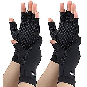 2 Pairs Compression Gloves for Women and Men – Copper Arthritis Gloves for Rheumatoid Arthritis Osteoarthritis Carpal Tunnel – Hand Pain Relief and Support – Open Finger (Black, X-Large (2 Pair))