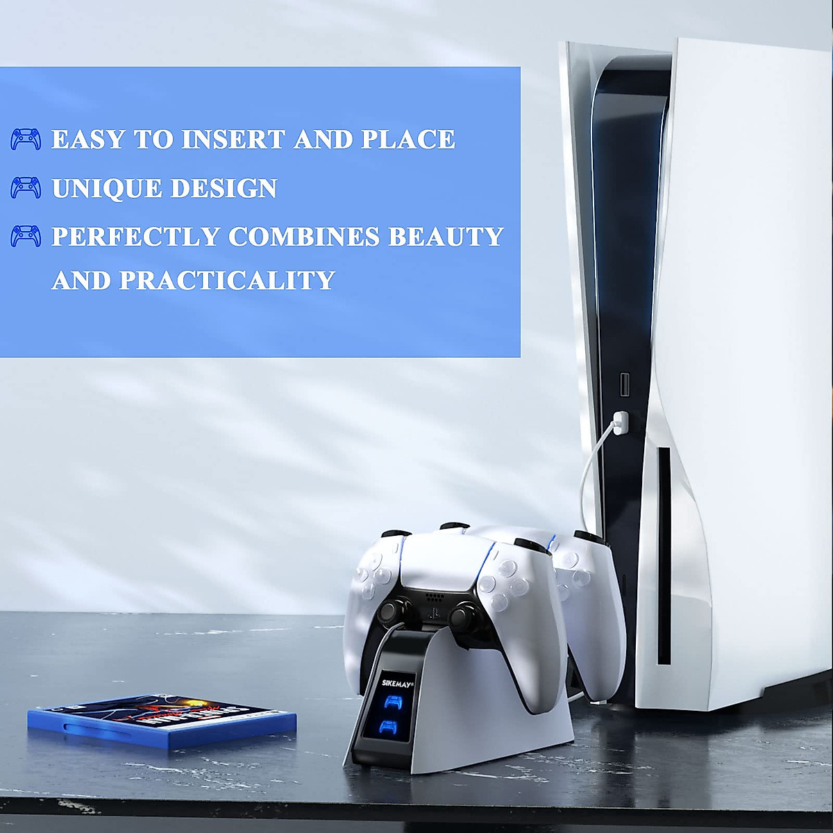 PS5 Controller Charging Station, PS5 Charging Station with Fast Charging Cords for Sony Controller, SIKEMAY Charging Docking Station, Dual Charging Station Accessories