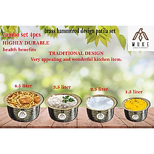MUKE® Brass Hammered Patila, Brass Tope, Brass Cookware, Patila, Round Heavy Bottom Tapeli, Bhagona (1liter)