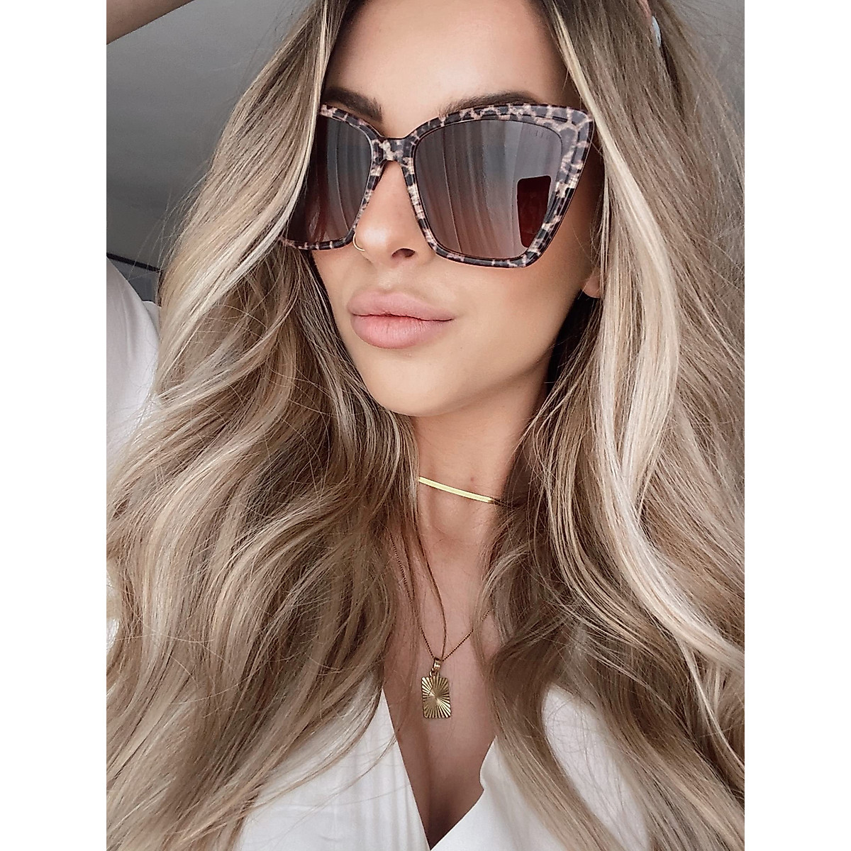DIFF Becky II Designer Oversized Cat Eye Sunglasses for Women UV400 Protection, Leopard Tortoise + Brown