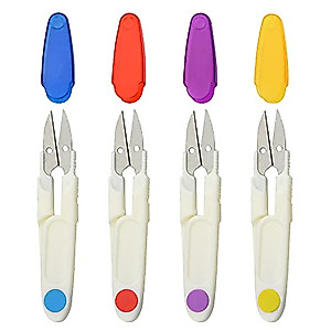 XINMEIWEN 4PCS Portable Yarn Scissors Multipurpose U-Shaped Thread Scissors with Safety Cover for Cross-stitch Craft Clipper Cutter DIY Projects