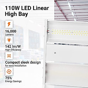 2ft 110W LED Linear High Bay Chain-Mount Fixture, 16,000LM (142LM/W), 10-15ft Install Height, 1-10V Dimmable LED Shop Light Fixture, 120-277V, 5000K Daylight White, UL Listed, DLC 5.1 Premium, 1-Pack