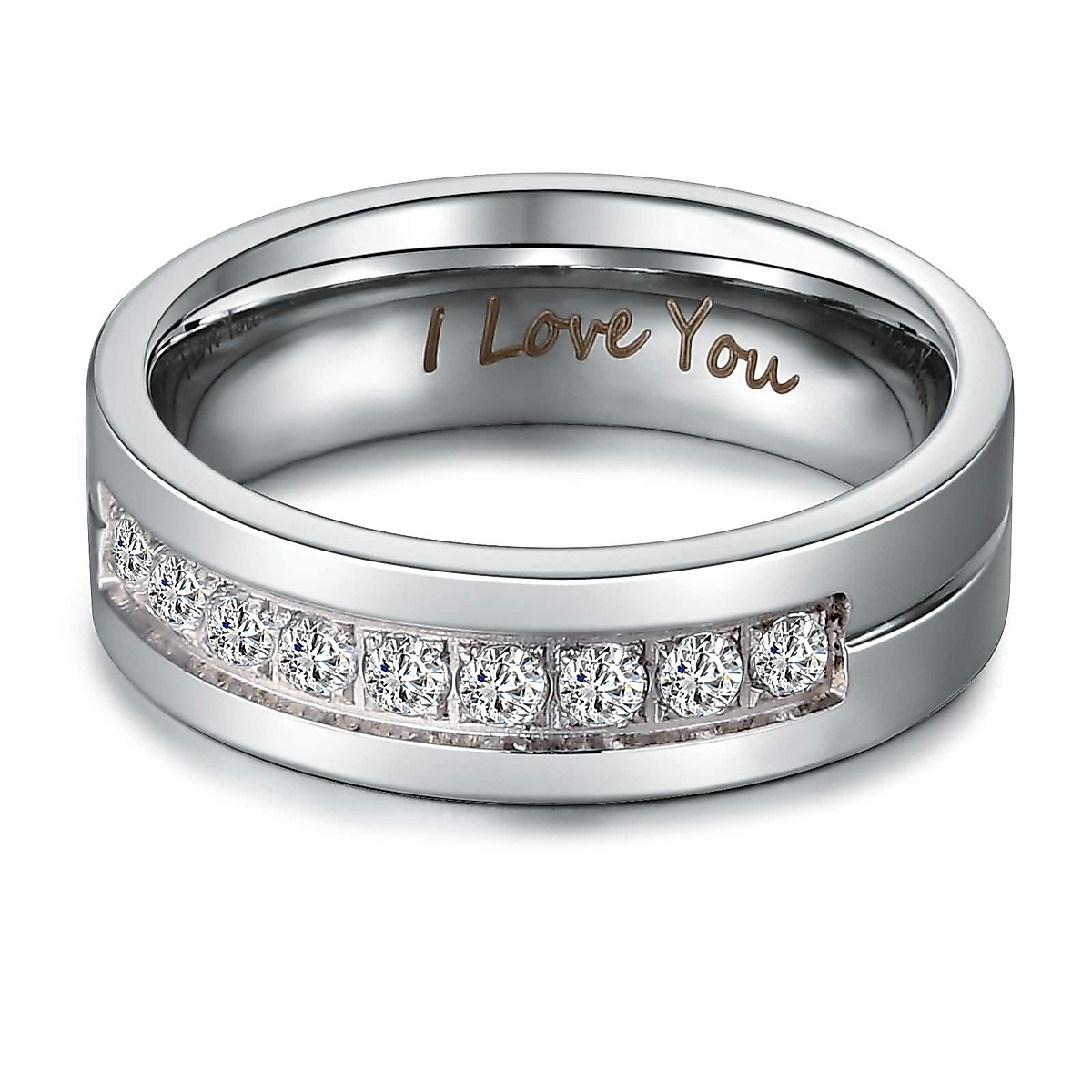 Aeici Silver Wedding Rings for Women, Size 9 Rings for Women Stainless Steel I Love You 6mm