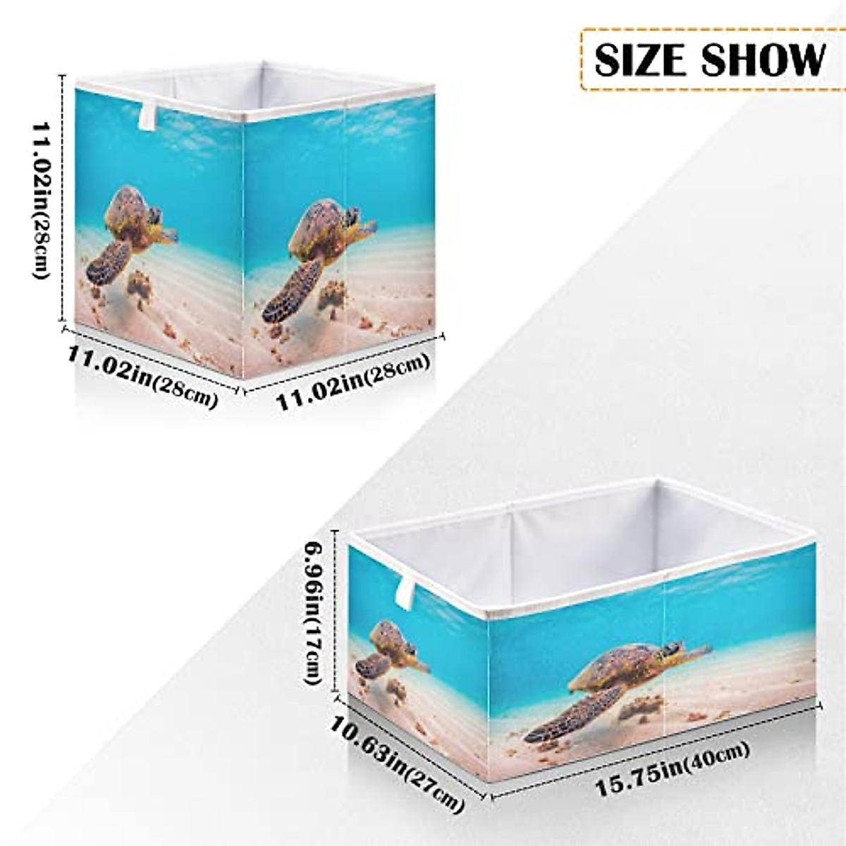 ALAZA Collapsible Storage Cubes Organizer,Hawaiian Green Sea Turtle Under Ocean Storage Containers Closet Shelf Organizer with Handles for Home Office