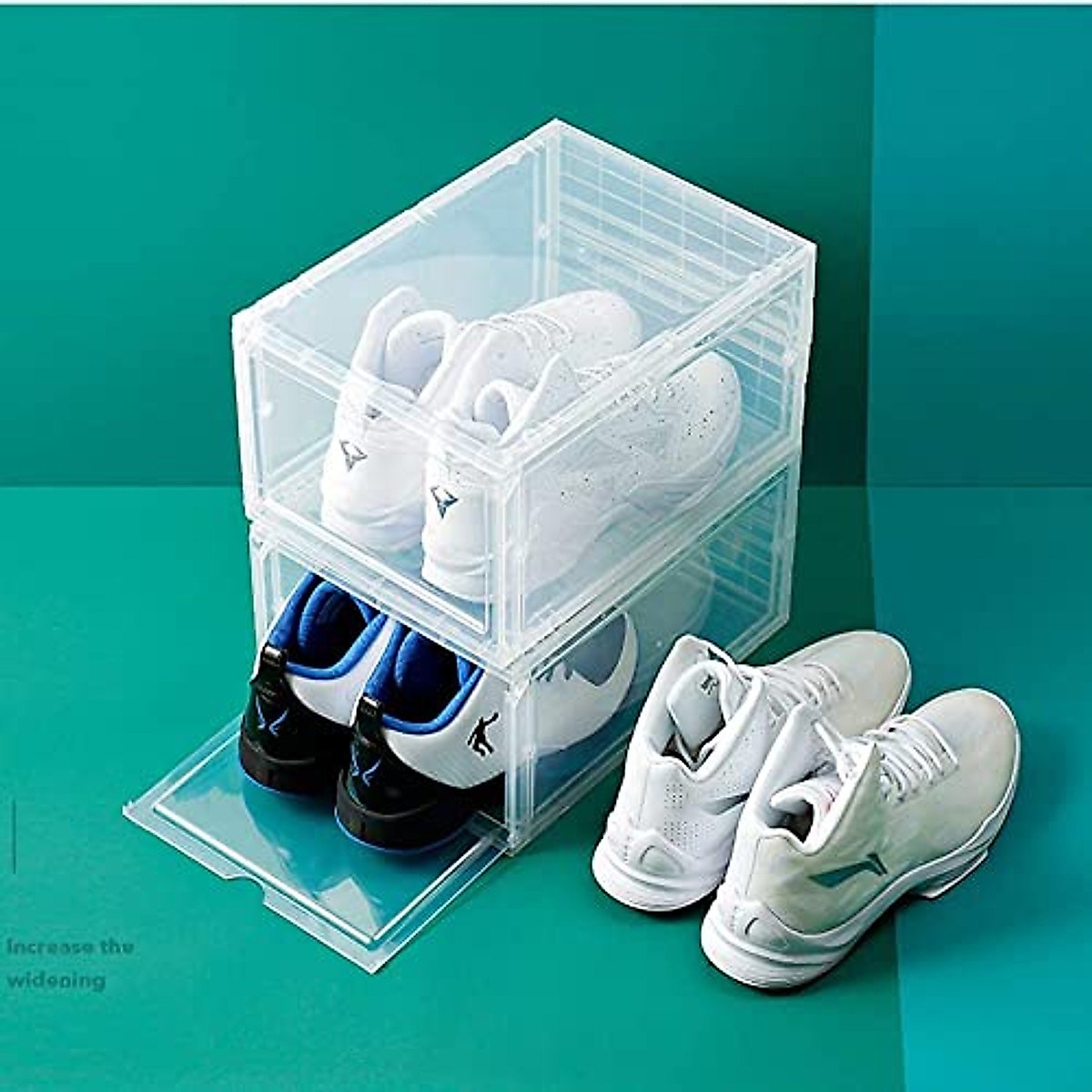 6pack Clear Shoes Box, Plastic Storage Bins Shoe Display Organizer Stackable Case Multi Space Saving Containers For Closet, Entryway, Drop Front, Cubby, Sneaker Foldable Organization Boxes With Lids