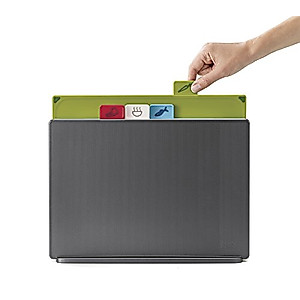 Joseph Joseph Index Plastic Cutting Board Set with Storage Case Color-Coded Dishwasher-Safe Non-Slip, Large, Graphite, index large