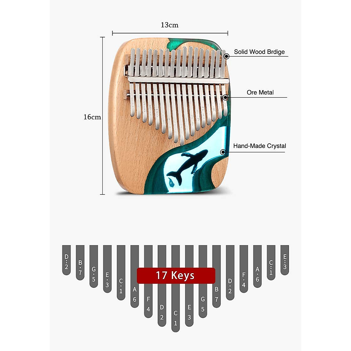 Hluru Resin Ocean Blue Kalimba | New 17 Key Whale Flat Board Thumb Piano No Screen Birthday Music Gifts