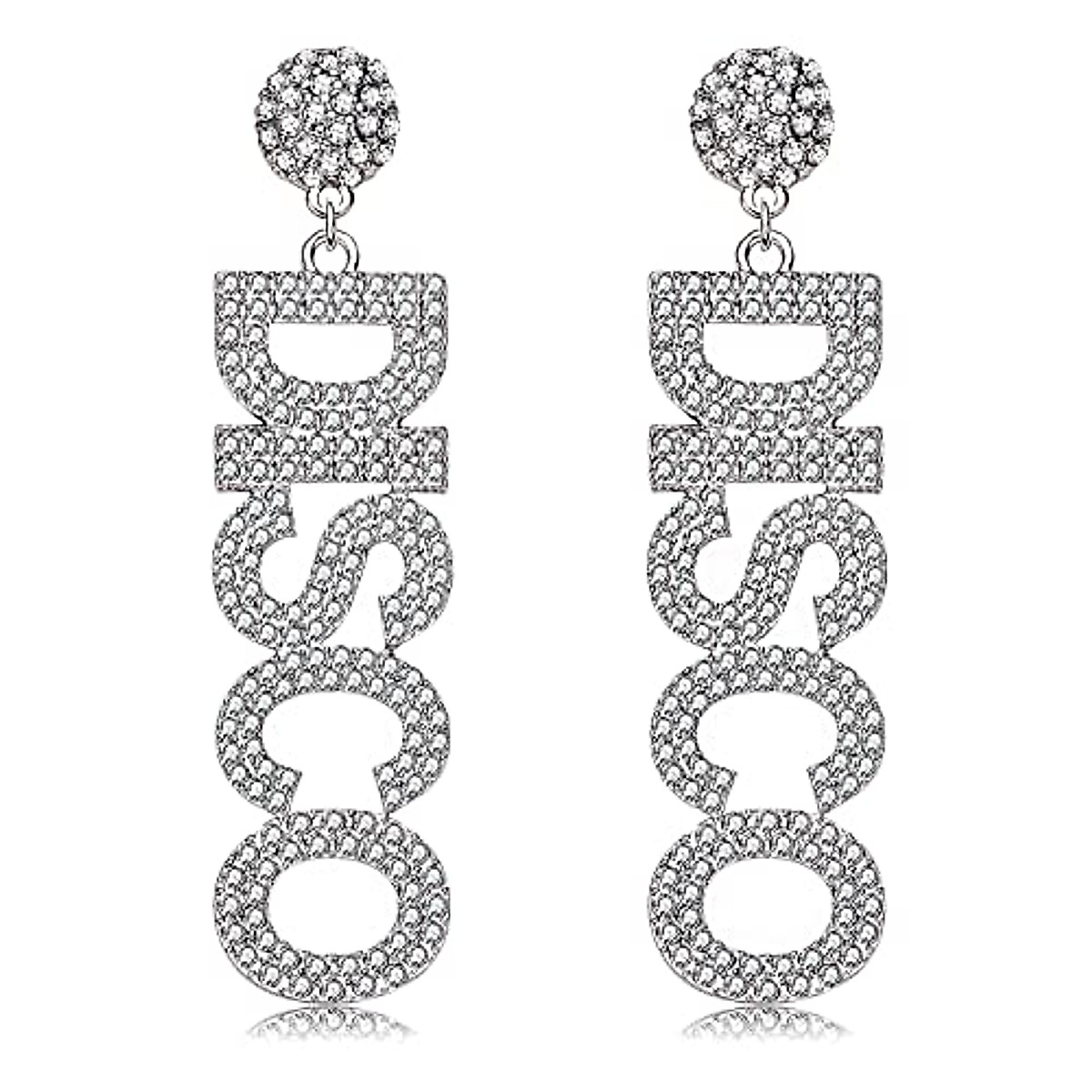 Disco Ball Earrings, Reflective Large Disco Ball Hoop Earrings, 70s 80s Mirrorball Earrings, Dance Party Costume Accessories, Country Concert Outfits for Women (Rhinestone Disco)