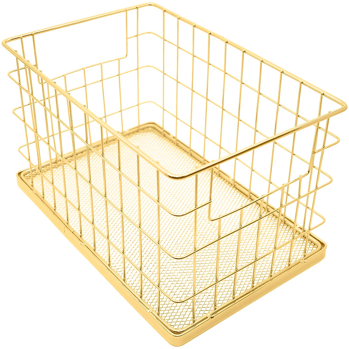 Set of 2 Stackable 10" Metal Wire Storage Basket Bins With Handles (Gold Woven Mesh Base)
