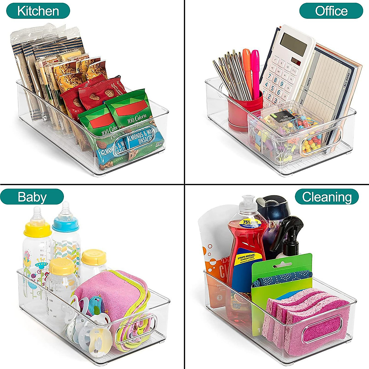 MASSUGAR Refrigerator Organizer Bins with Lid, 12 Pack Plastic Freezer Organizer Bins - Stackable Fridge Organizers and Storage for Freezer, Kitchen - Clear Pantry Organization and Storage Bins