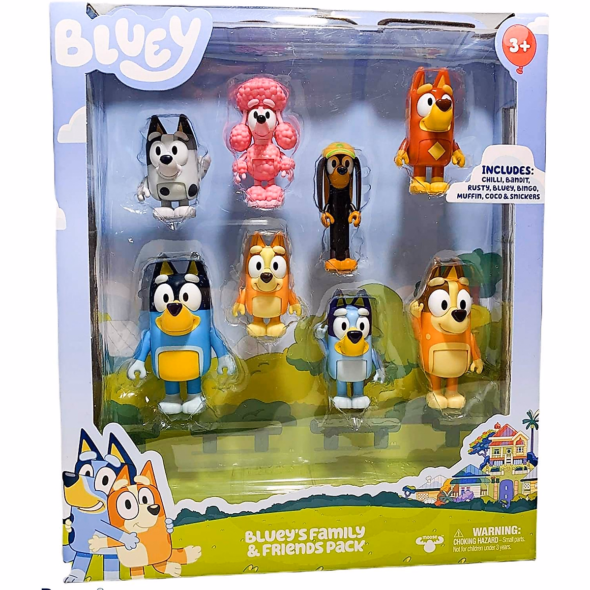 Bluey Family and Friends Figure 8-Pack: Articulated 2.5 Inch Action Figures; Bluey, Bingo, Bandit (Dad), Chilli (Mum), Coco, Snickers, Rusty and Muffin Official Collectable Toy