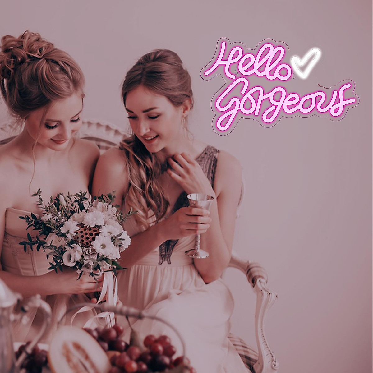 ineonlife Pink Hello Gorgeous Neon Signs, LED Light Up Sign for Cute Girls Bedroom Room Wall Decor for Bachelorette Birthday Engagement Party Wedding Decoration with Switch (16.5"X10" / USB POWER) (Pink)