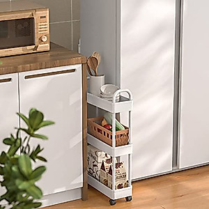 AntDesign Slim Storage Cart, 3-Tier Organizers Mobile Shelving Unit Utility Cart Tower Rack for Bathroom Laundry Narrow Places (Black)