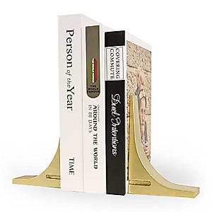 Ambipolar Gold Cast Iron Bookends, Sharp Triangle Theme, Decorative Bookends for Living Room, Office, Desktop, Bookshelves Decor, Bookends for Heavy Books
