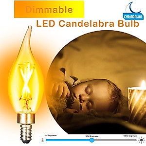 CHKADAWA 12 Pack E12 Dimmable Amber Candelabra Light Bulbs, Flame Tip 40 Watts Equivalent, Chandelier Light Bulbs CA11, Vintage Candle LED Bulb, Warm White 2200K, CRI 90+