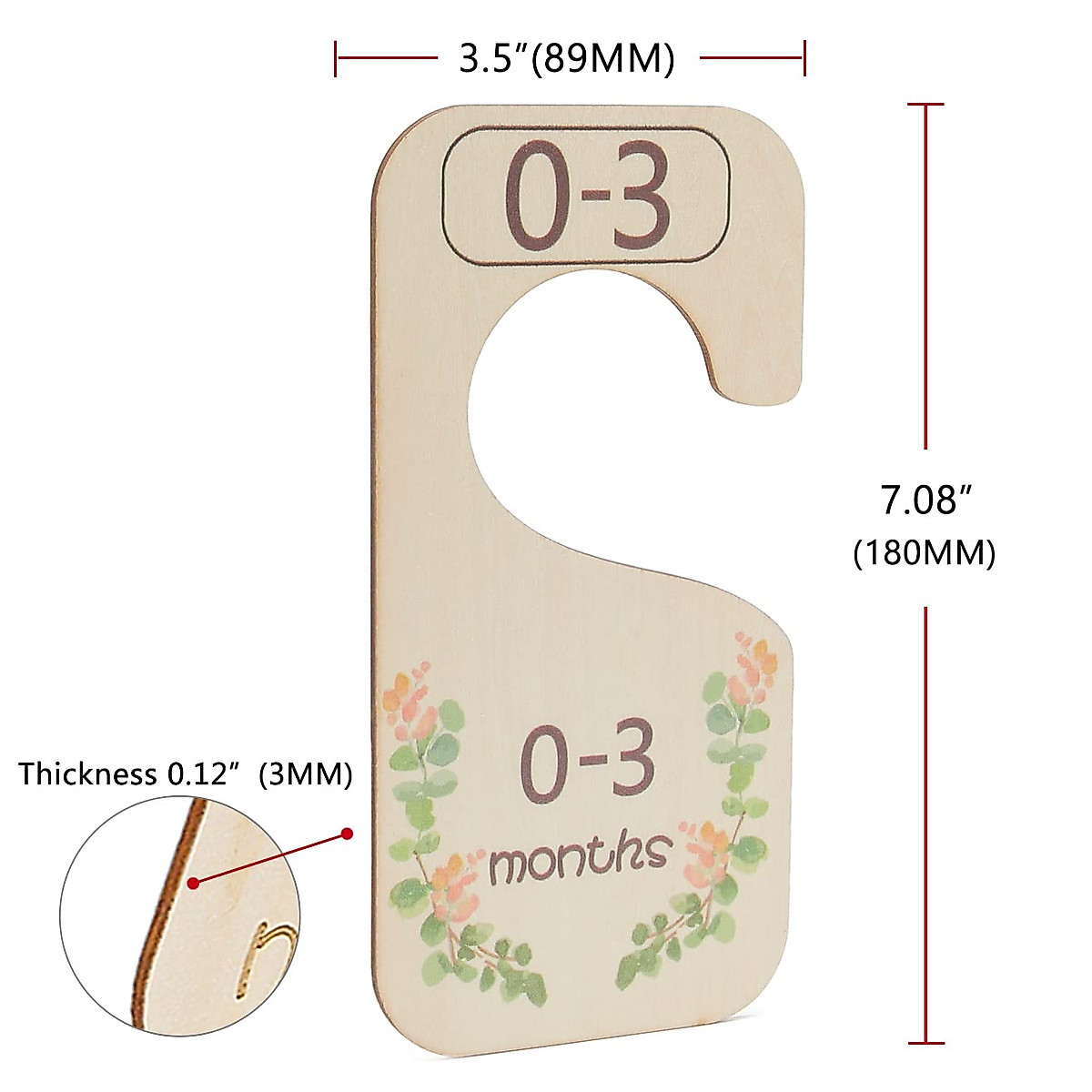 Dabancy Wooden Baby Closet Dividers - Set of 10 from Newborn to Toddler and 2 Blanks with Velvet Bag,Wooden Nursery Closet Dividers for Baby Clothes- [box]