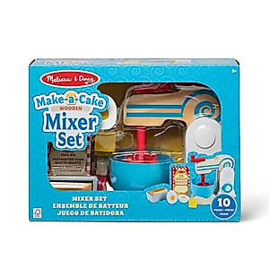 Melissa & Doug Wooden Make-a-Cake Mixer Set (11 pcs) - Play Food and Kitchen Accessories - FSC Certified