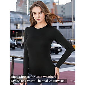 YOGINGO Women's Long Sleeve Thermal Underwear Lightweight Compression Base Layer Warm Shirt 2023 Stretchy Durable Women Fashion Clothing Fall Winter Fashion Premium Comfort XS-2XL Winter Tops Black