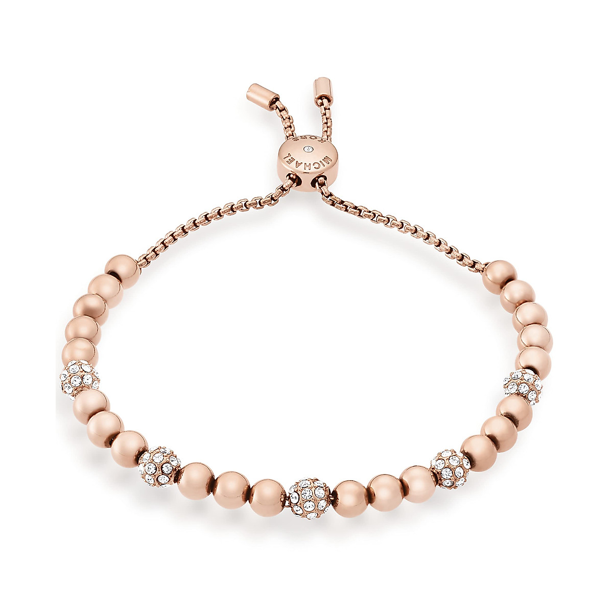 Michael Kors Women's Rose Gold-Tone Beaded Stainless Steel Slider Bracelet (Model:MKJ5220791)